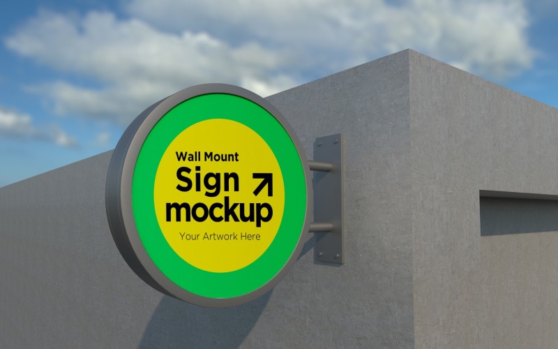 Round Wall Mount Façade Sign Mockup Template 02A
