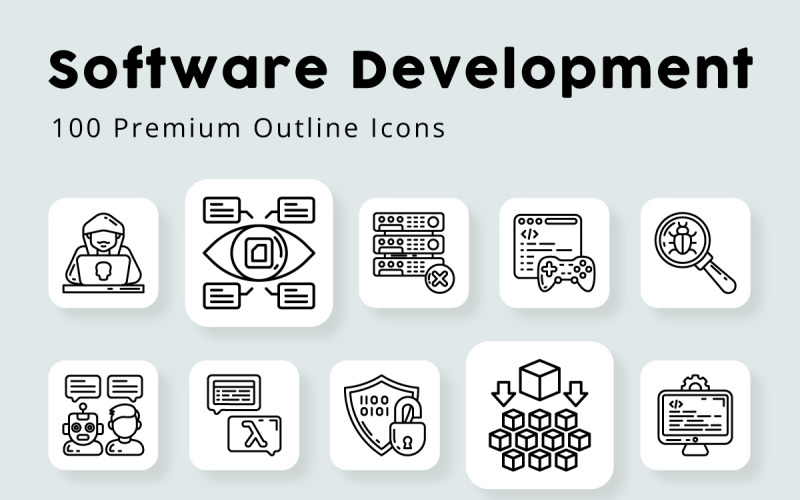 Iconos de esquema de desarrollo de software - TemplateMonster
