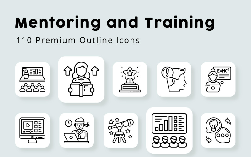Mentoring and Training Outline Icons - TemplateMonster