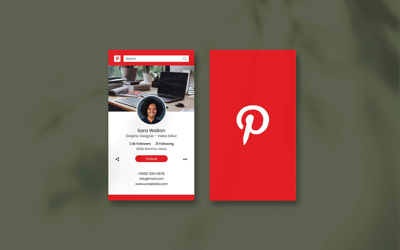 Pinterest Business Card Template #354108 - TemplateMonster
