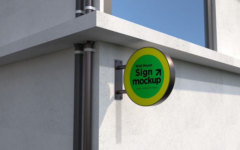 Round Wall Mount Sign Mockup Template attached to the wall 18A