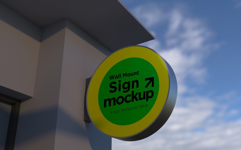Round Wall Mount Signage Mockup Template 07B