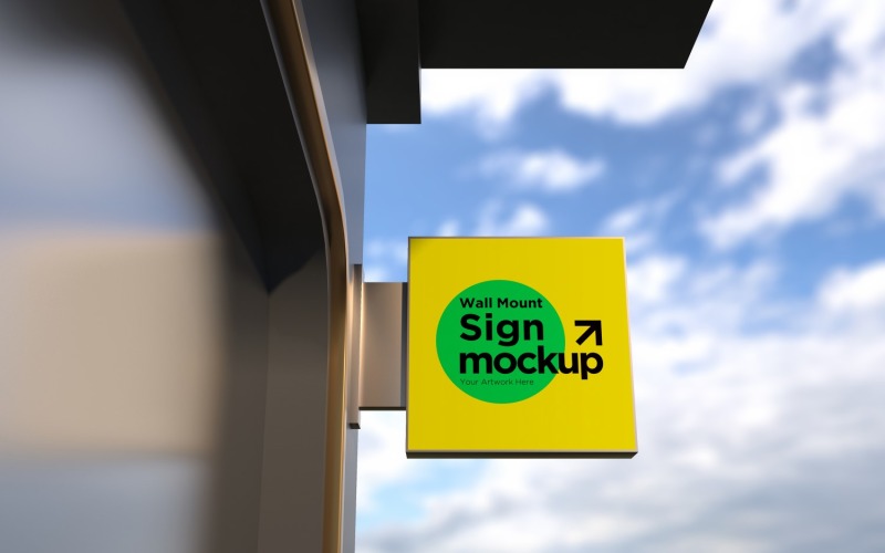 Square Wall Mount Sign Mockup Template attached to the wall 11B