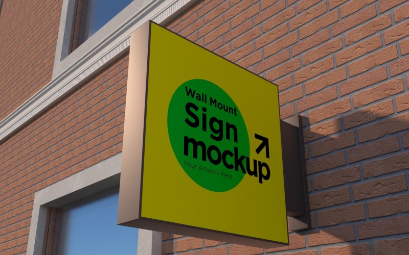 Square Wall Mount Sign Mockup Template attached to the wall 12B