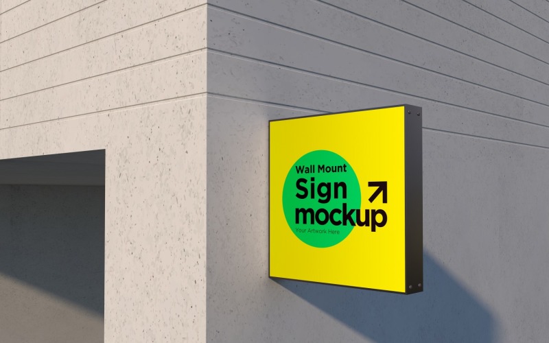 Square Wall Mount Sign Mockup Template attached to the wall 14A