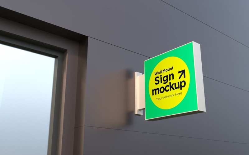 Square Wall Mount Façade Signage Mockup Template 41B