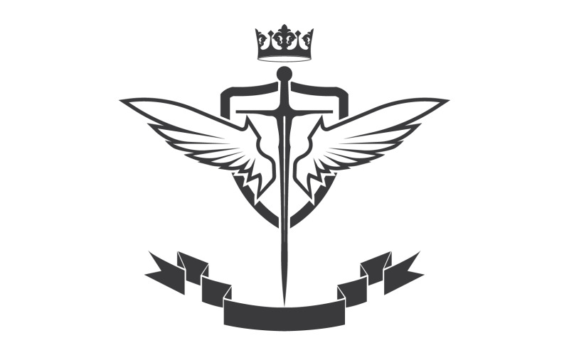 Espada de ala y corona rey señor logo icono v40