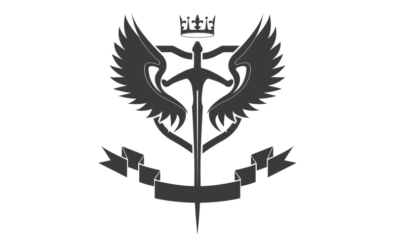 Espada de ala y corona rey señor logo icono v46