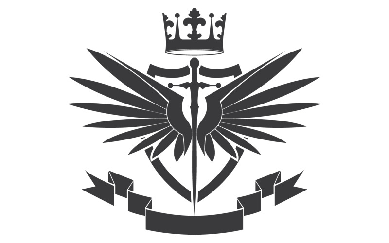 Espada de ala y corona rey señor logo icono v5