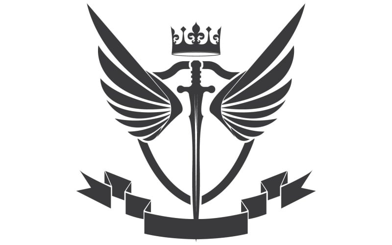 Wing sword and crown king lord logo icon v49