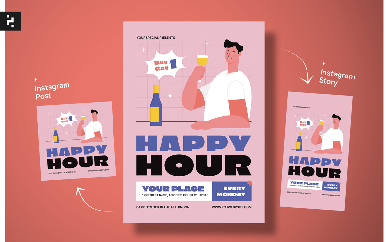 Modelo de Folheto Simples de Happy Hour - TemplateMonster