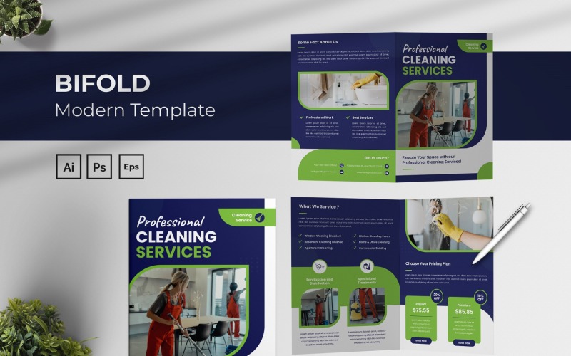 Cleaning Services Bifold Brochure Template - TemplateMonster