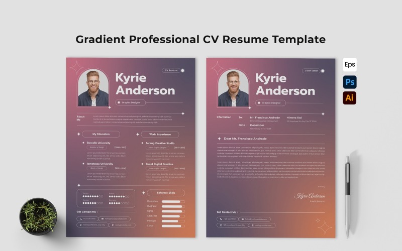 Gradient Professional CV Resume #358045 - TemplateMonster