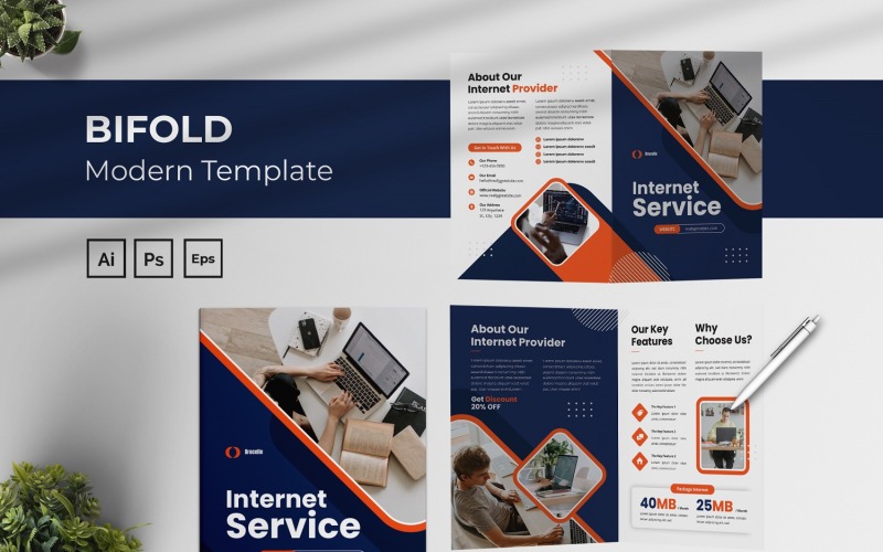 Internet Service Bifold Brochure #358021 - TemplateMonster