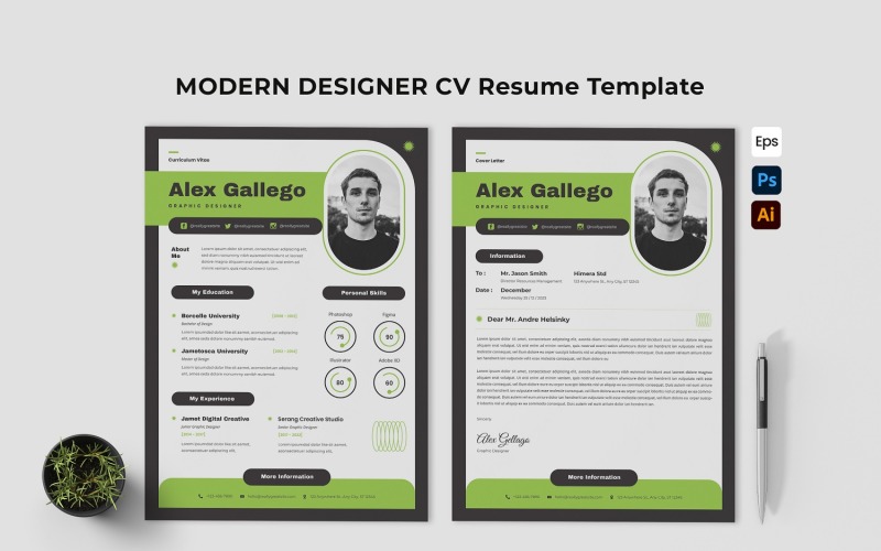Modern Green CV Resume Template #358039 - TemplateMonster