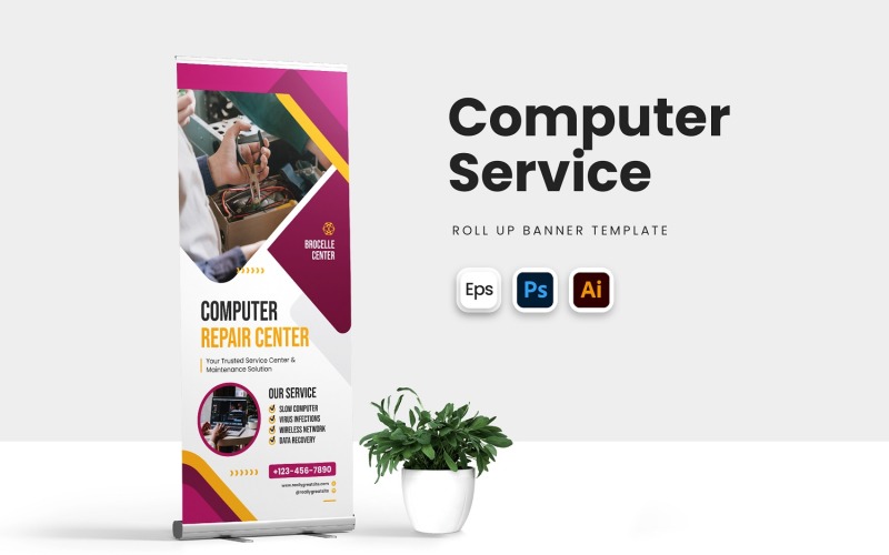 Banner roll up de serviço de informática - TemplateMonster