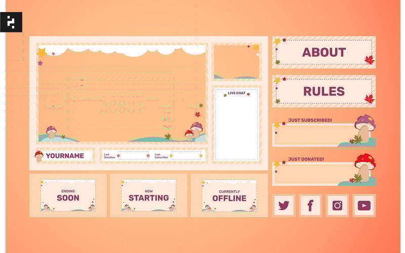 Cute Stream Overlay Mushroom Theme #358154 - TemplateMonster