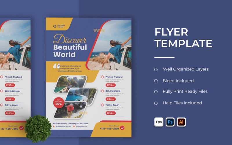 Descubra o folheto de viagens pelo mundo - TemplateMonster