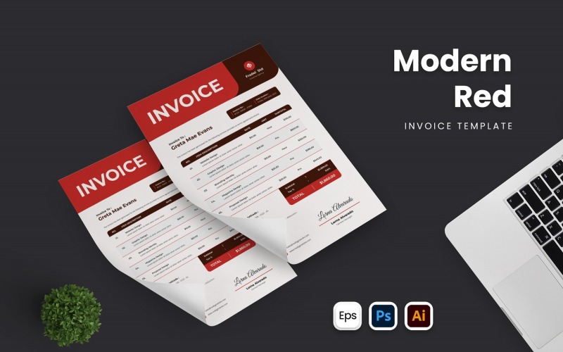 Modern Red Invoice Template #358143 - TemplateMonster