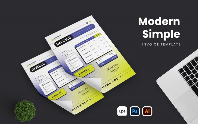 Modern Simple Invoice Template #358146 - TemplateMonster