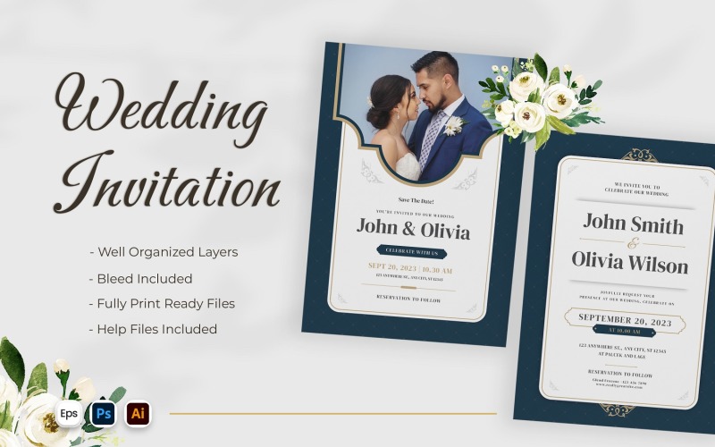 Original 20s Wedding Invitation Vintage Wedding Invitation Set,