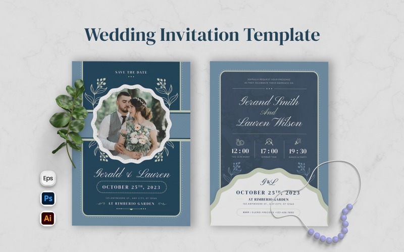 Faire-part de mariage floral moderne - TemplateMonster