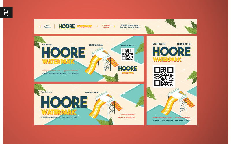 Creative Waterpark Ticket Template #358470 - TemplateMonster