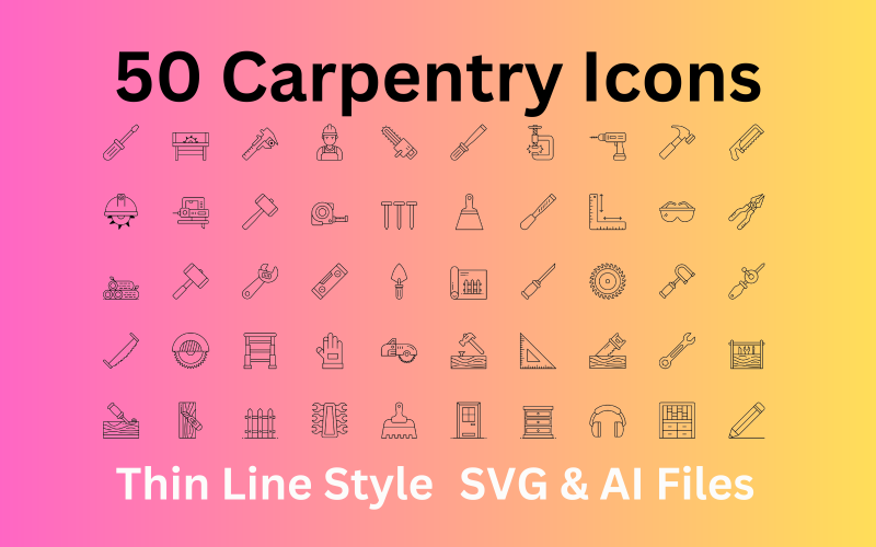 Conjunto de iconos de carpintería 50 iconos de contorno - Archivo SVG y AI