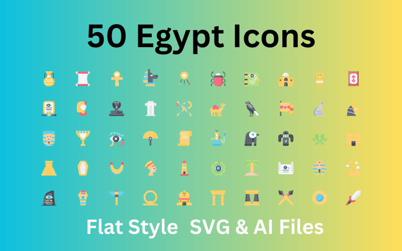 Conjunto de iconos de Egipto 50 iconos planos: archivos SVG y AI
