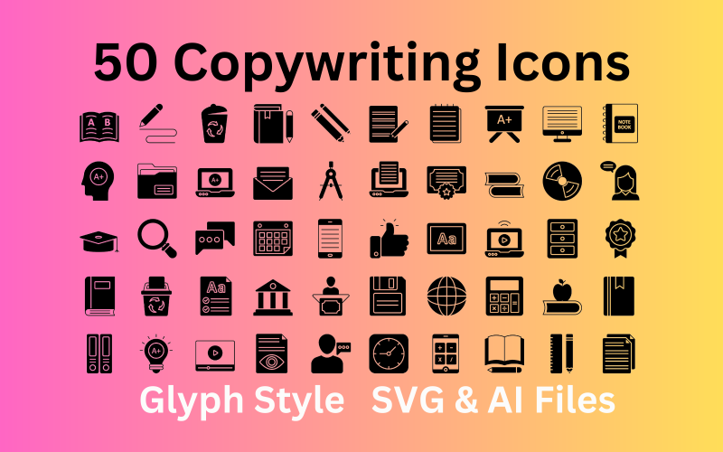 Conjunto de iconos de redacción publicitaria 50 iconos de glifos ...