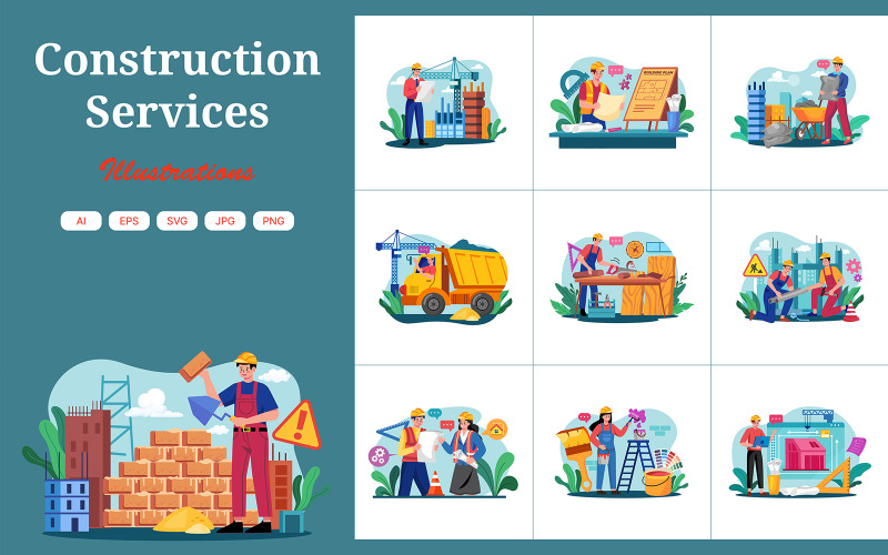 M607_ Pack d'illustrations pour les services de construction