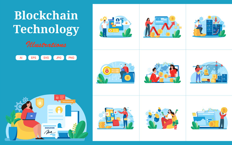 M654_ Blockchain Illustration Pack #359146 - TemplateMonster