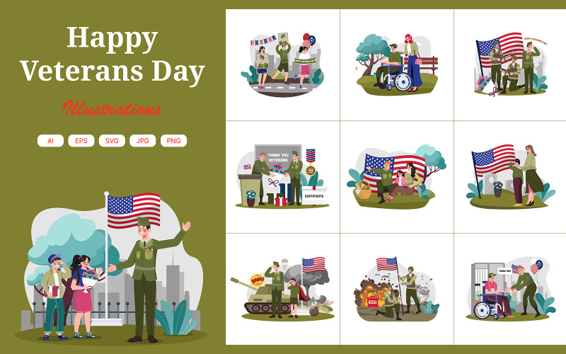 M665_ Happy Veterans Day Illustration Pack - TemplateMonster