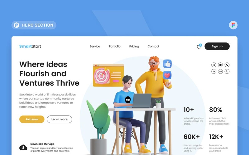 SmartStart - Start Up Community Hero Section Figma Template