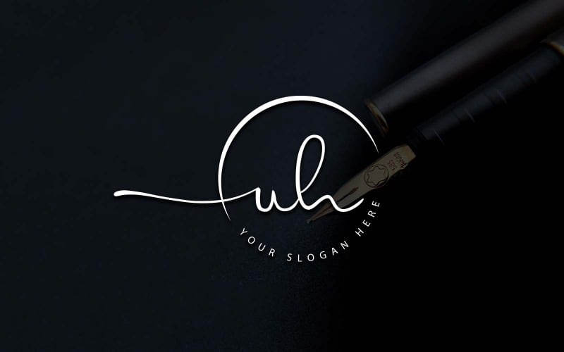 Calligraphy Studio Style UH Letter Logo Design