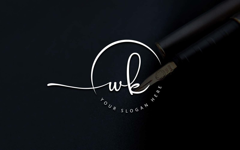 Diseño de logotipo de letra WK estilo estudio de caligrafía