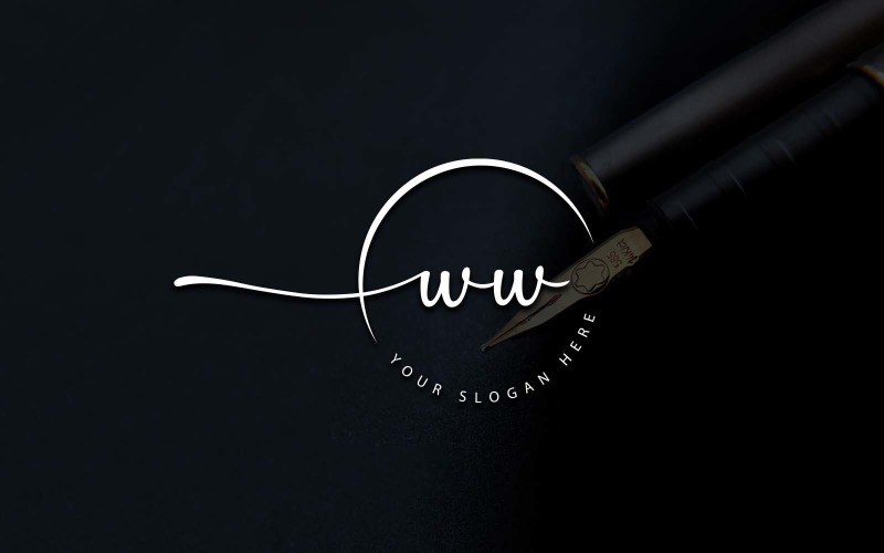 Diseño de logotipo de letra WW estilo estudio de caligrafía