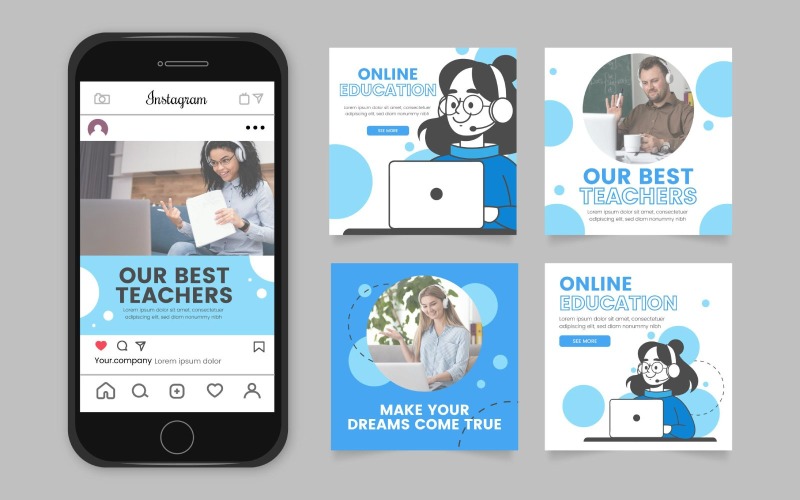 Linear Flat Social Media Post Collection Template