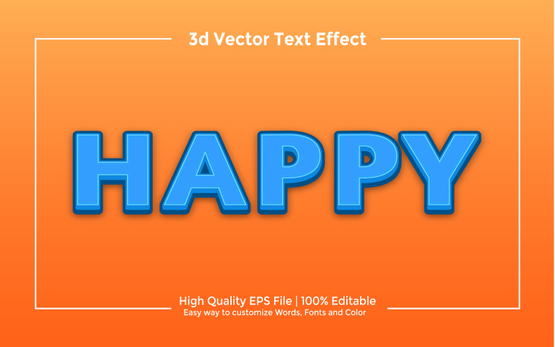 Feliz efecto de texto 3D totalmente editable de alta calidad Vector EPS