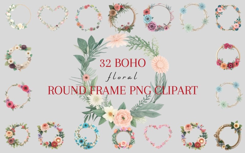 32 Boho Floral Round Frame Clipart #362772 - TemplateMonster