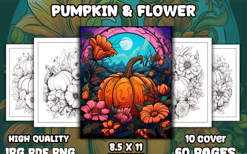 Pumpkin & Flower Coloring Pages for KDP - TemplateMonster