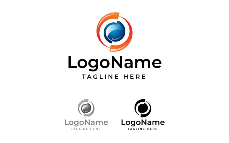 Logotipo redondo del globo 3d, Swoosh redondo, Logotipo central 3d, Logotipo tecnológico ...