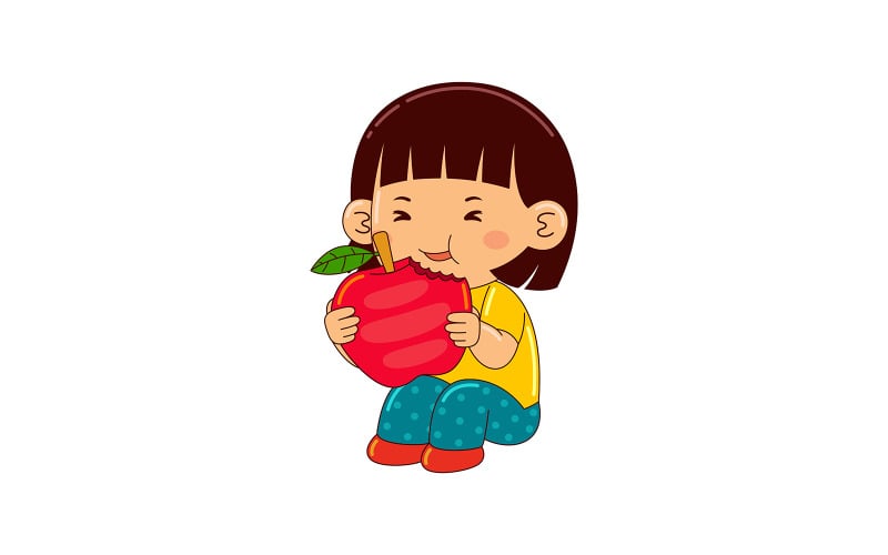 Girl kids eating apple vector #364152 - TemplateMonster