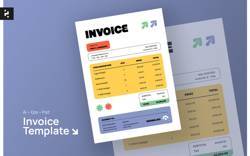 Retro Creative Invoice Template #365836 - TemplateMonster