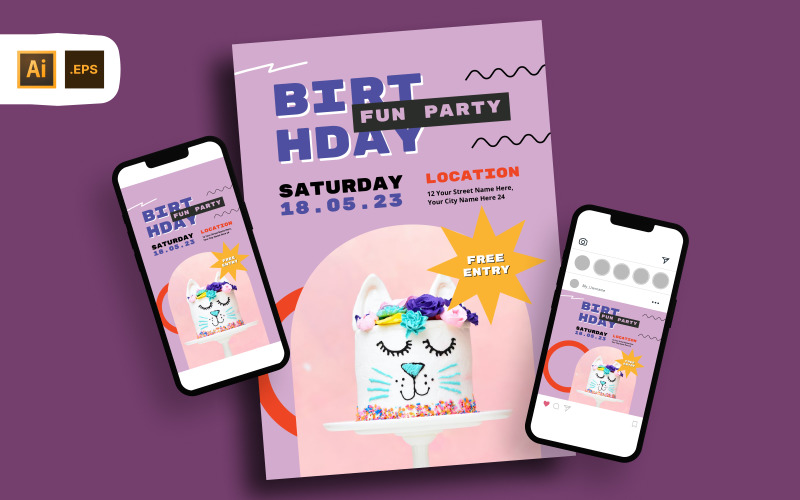 Birthday Fun Party Flyer Template #367469 - TemplateMonster