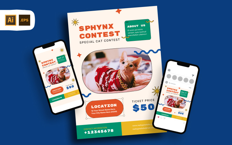Decorative Special Cat Contest Flyer Template