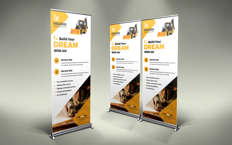 Modelo de banner roll-up de construção - TemplateMonster