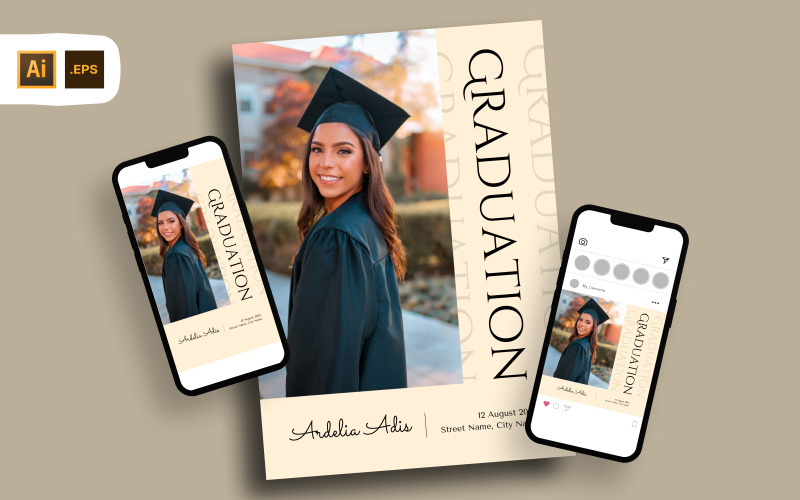 Beige Single Photo Graduation Party Invitation Flyer Template