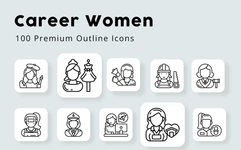 Career Women 100 Premium Outline Icons - TemplateMonster