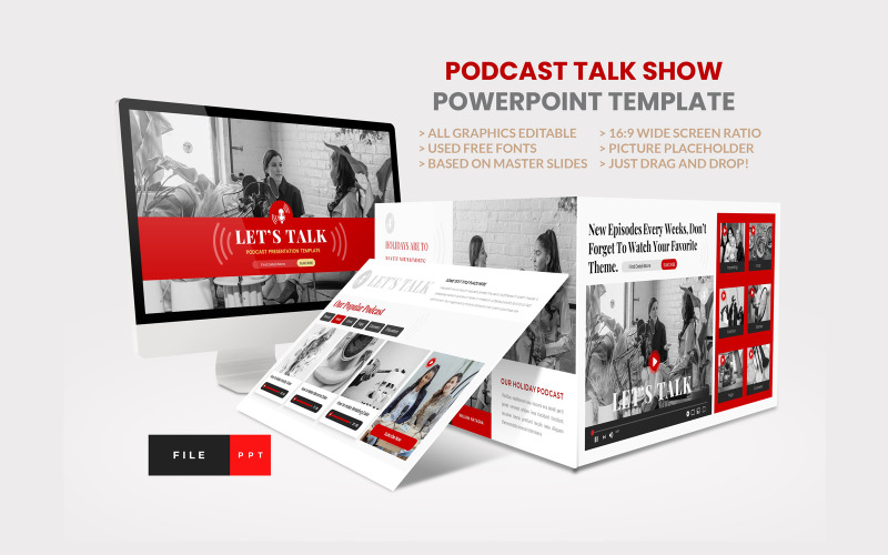 Modèle PowerPoint de podcast talk-show - TemplateMonster